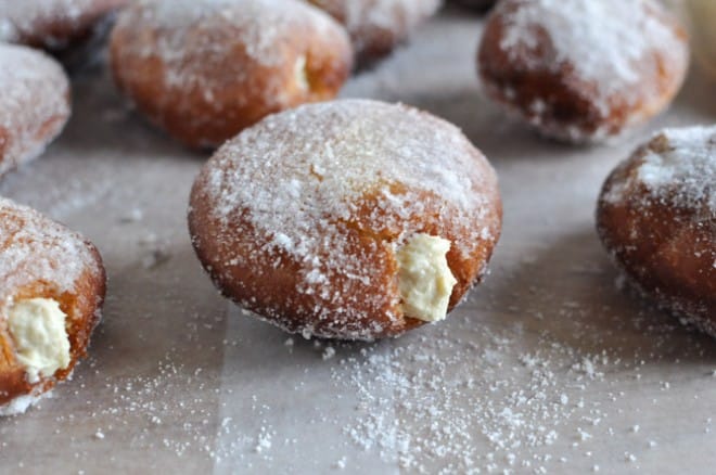 Peanut Butter Cream Filled Doughnuts with Chocolate Drizzle