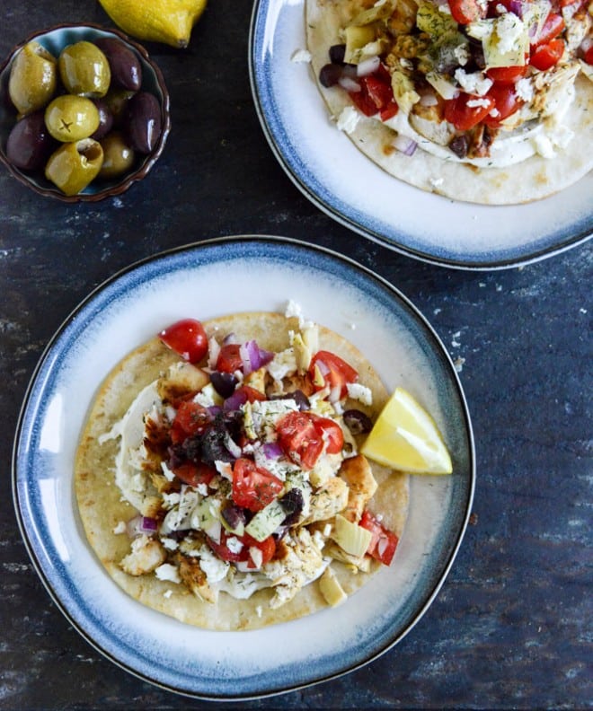 Marinated Greek Chicken Tostadas