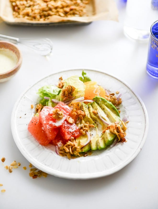 Avocado Citrus Crunch Salad with Oat Croutons and Buttermilk Drizzle