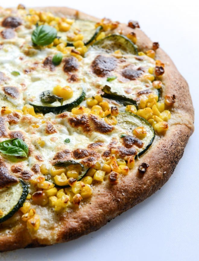 Sweet Corn, Zucchini and Fresh Mozzarella Pizza