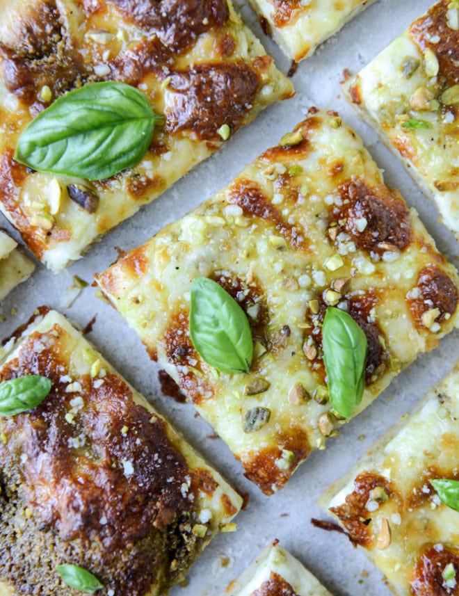 Pistachio Pesto Pizza with Fresh Mozzarella and Honey. - How Sweet Eats