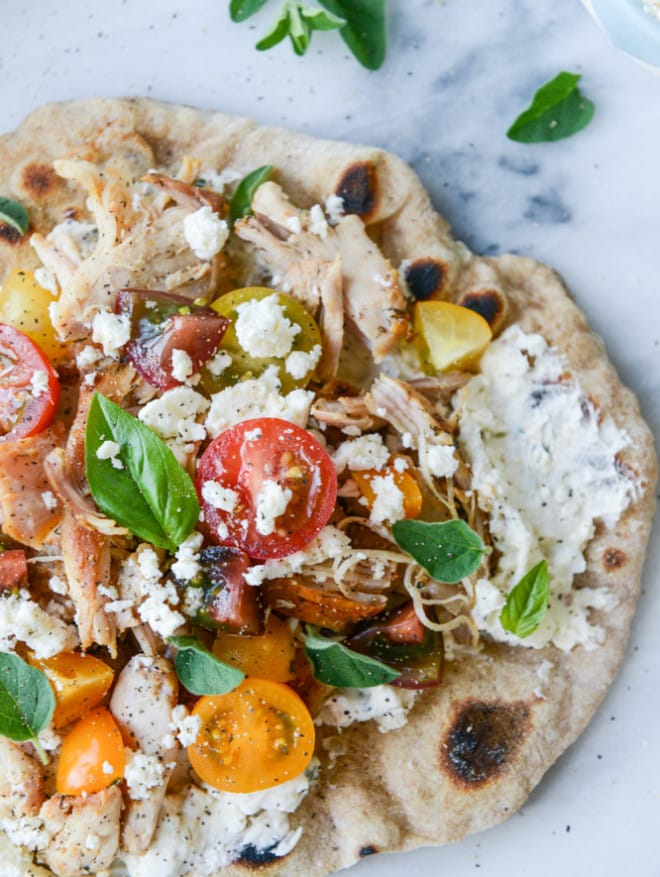 Smoky Grilled Chicken Pita Flatbreads with Creamy Feta. - How Sweet Eats