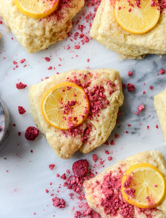 Meyer Lemon Scones with Raspberry Crumbs. - How Sweet Eats