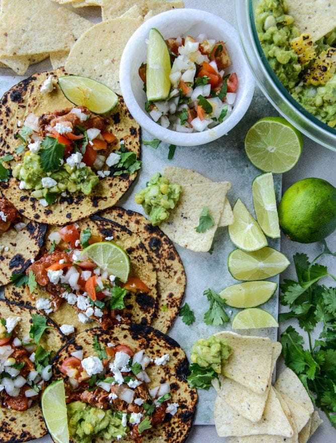 Chicken Tinga Tacos with Grilled Corn Guac. - How Sweet Eats
