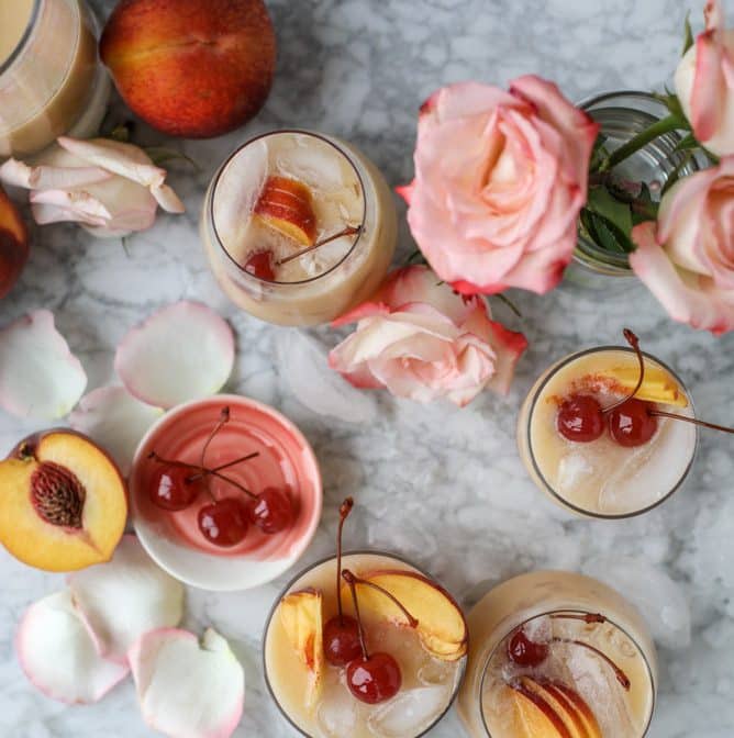 Peach Coladas - Iced Peach Colada Mocktails - Peach Colada