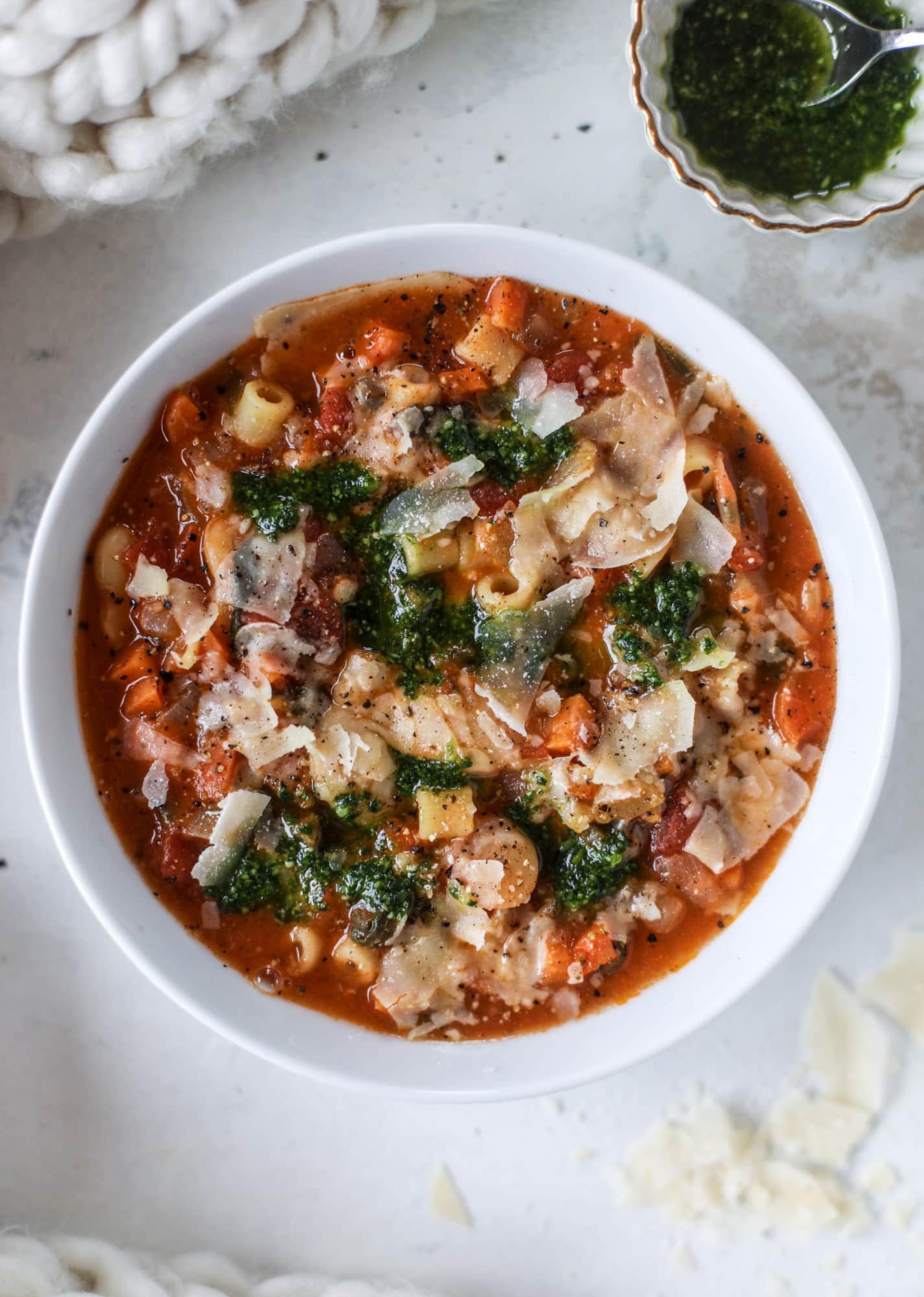 Minestrone Soup - Fire Roasted Minestrone Soup with Kale Pesto