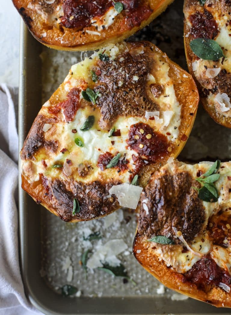 Spaghetti Squash Parmesan - Roasted Spaghetti Squash with Marinara