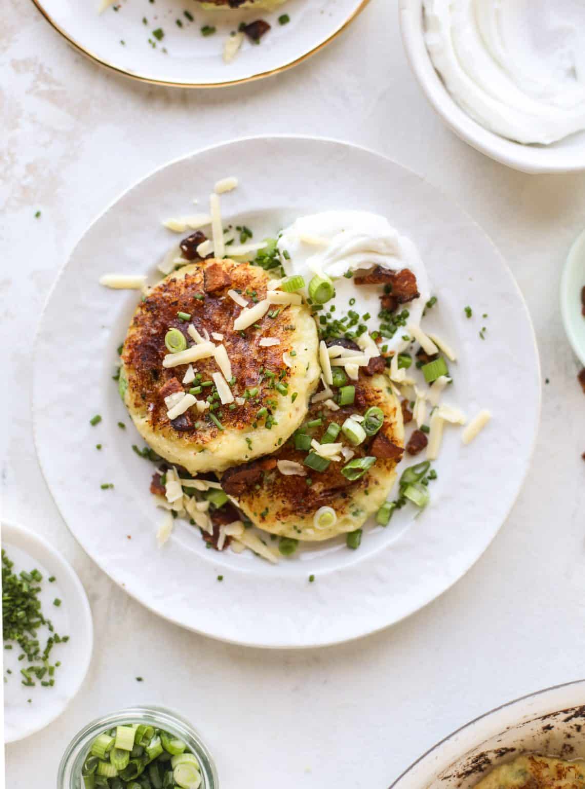 Loaded Mashed Potato Pancakes - Cheddar Mashed Potato Pancakes