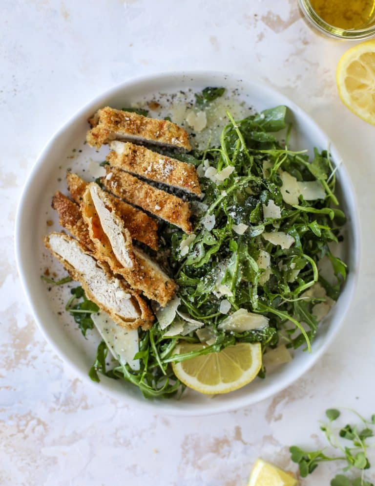 Baked Parmesan Chicken with Lemon Arugula - Crispy Baked Chicken