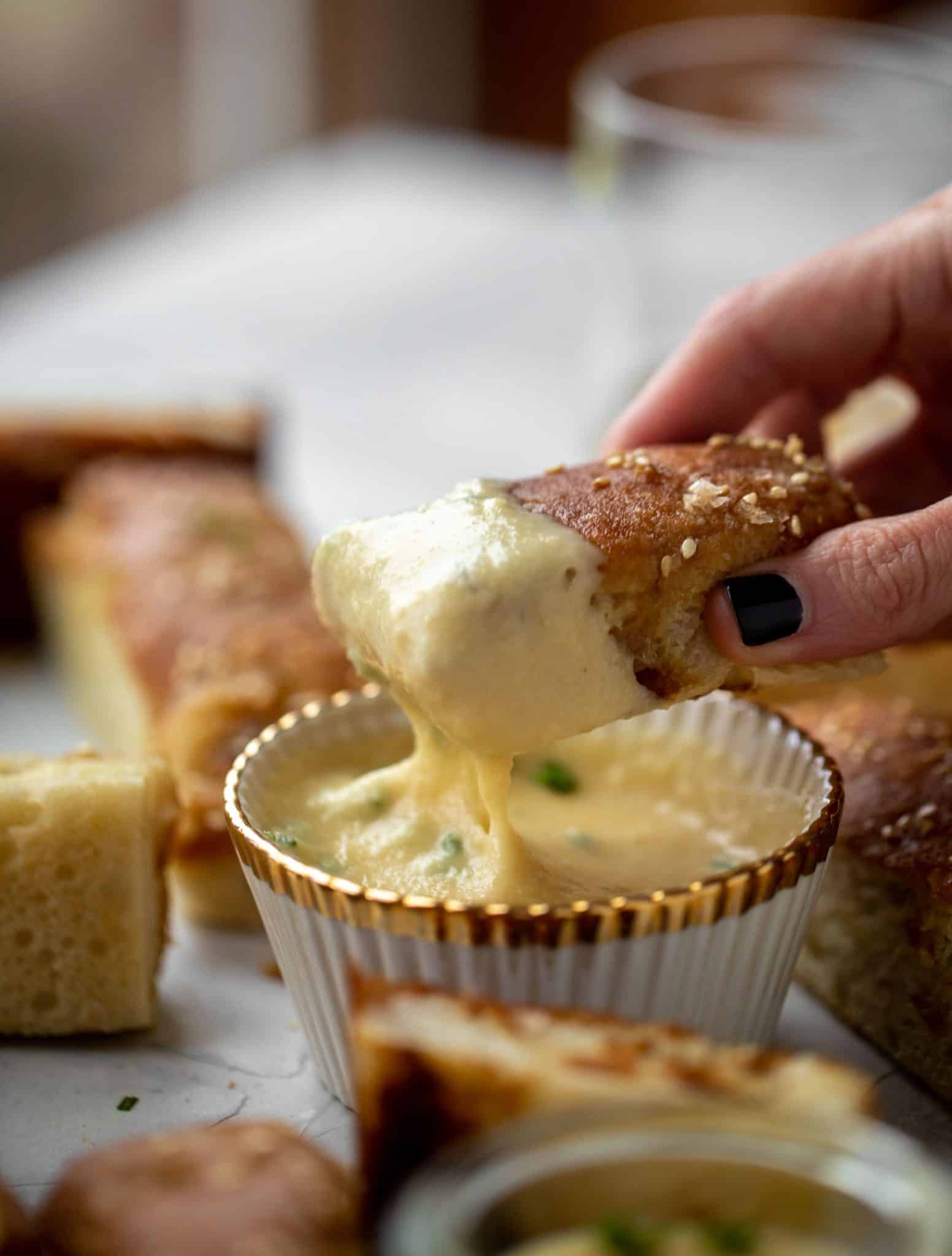 Pretzel Focaccia Bread with Dijon Beer Cheese - Pretzel Focaccia