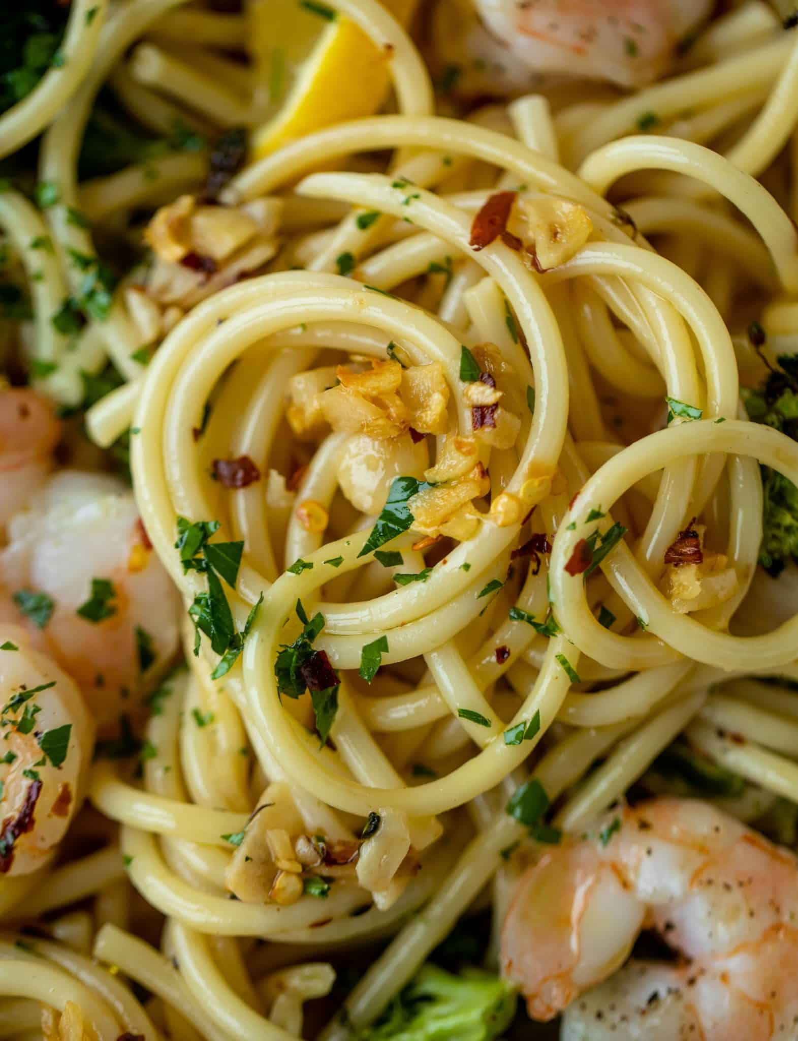 Garlic Sauce Pasta - Garlic Sauce Bucatini with Shirmp and Broccoli