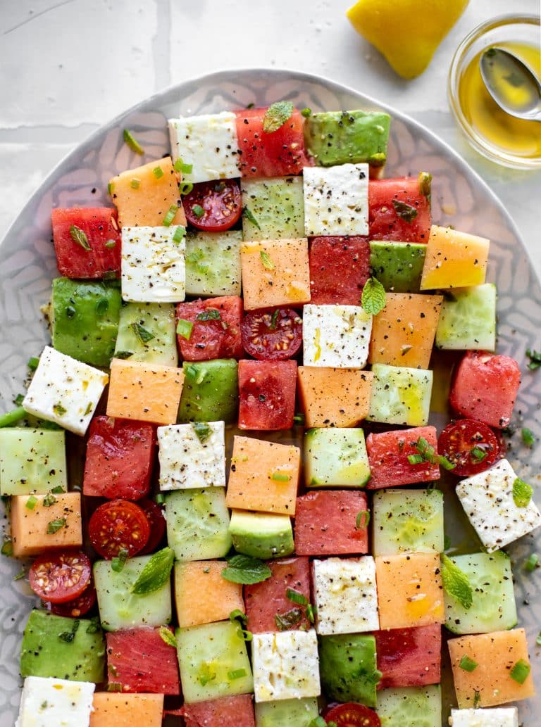 Melon Mosaic Salad with Hot Honey Vinaigrette - Melon Mosaic