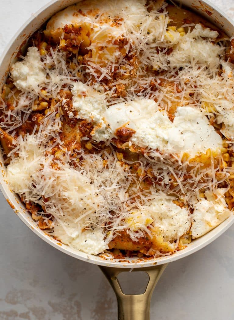 Summer Skillet Lasagna - Sun Dried Tomato and Corn Skillet Lasagna