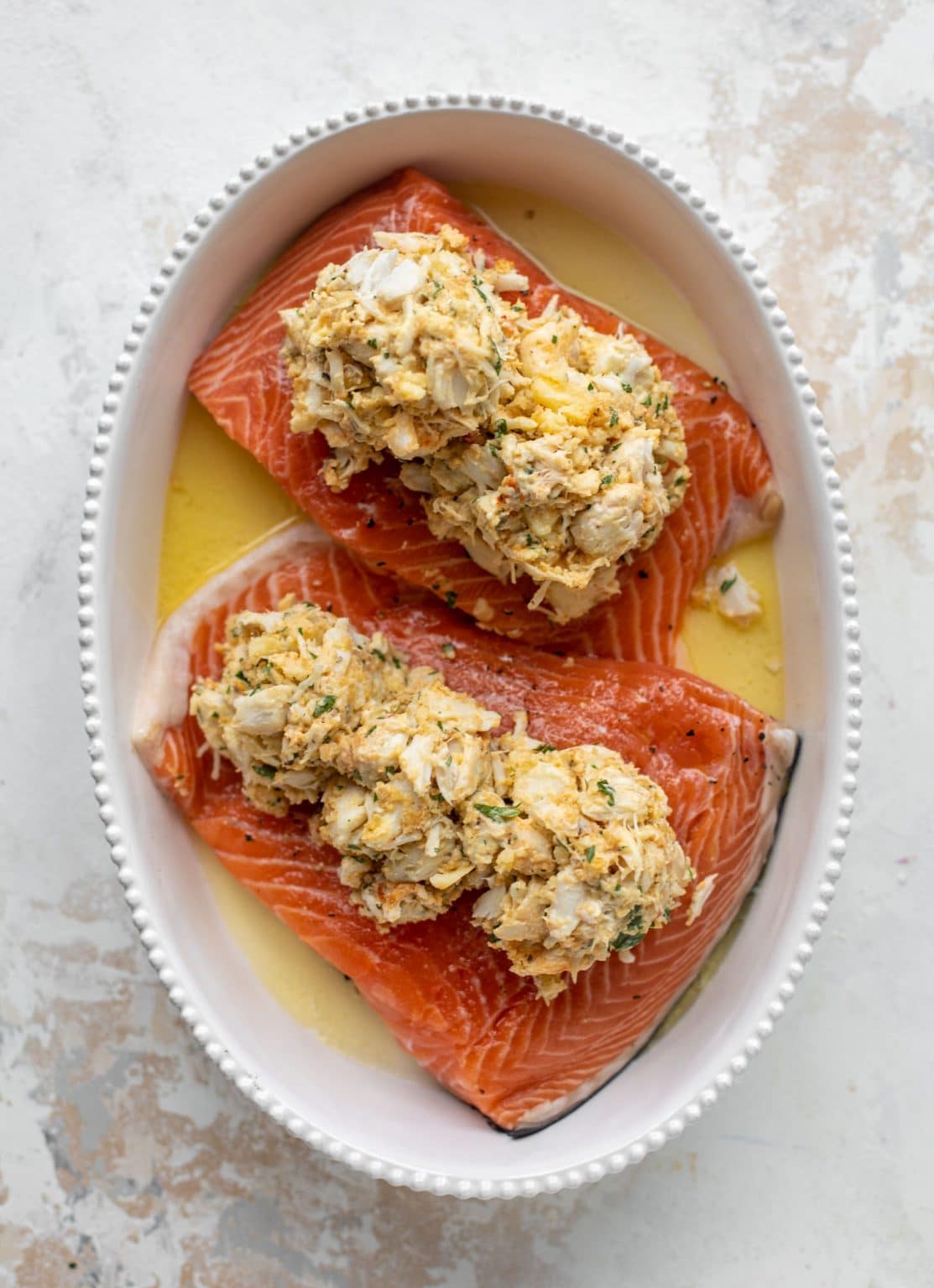 Crab Topped Salmon - Roasted Salmon Topped with Crabmeat