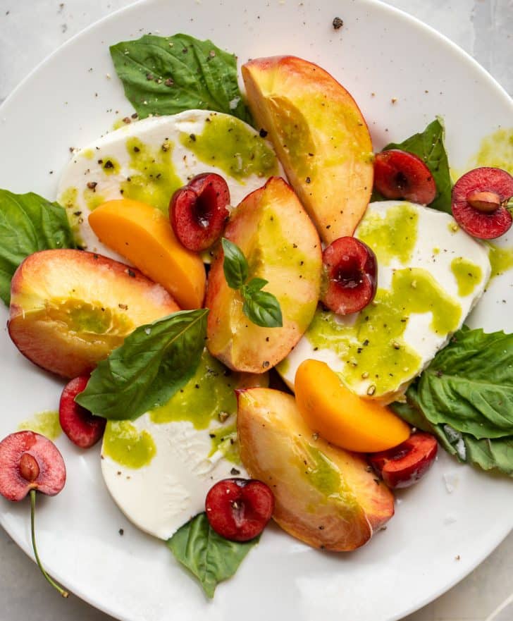 Stone Fruit Caprese - Stone Fruit Caprese with Basil Vinaigrette