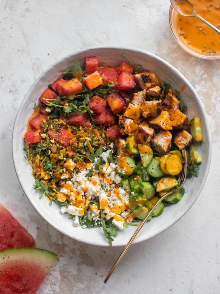 Grilled Chicken Watermelon Salad with Watermelon Vinaigrette