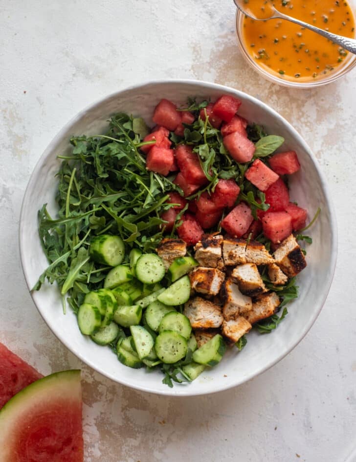 Grilled Chicken Watermelon Salad with Watermelon Vinaigrette