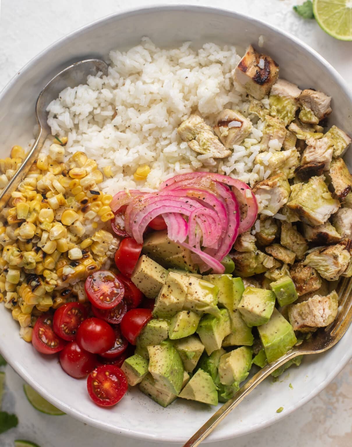 Grilled Chicken Rice Bowls with Cilantro Lime Dressing