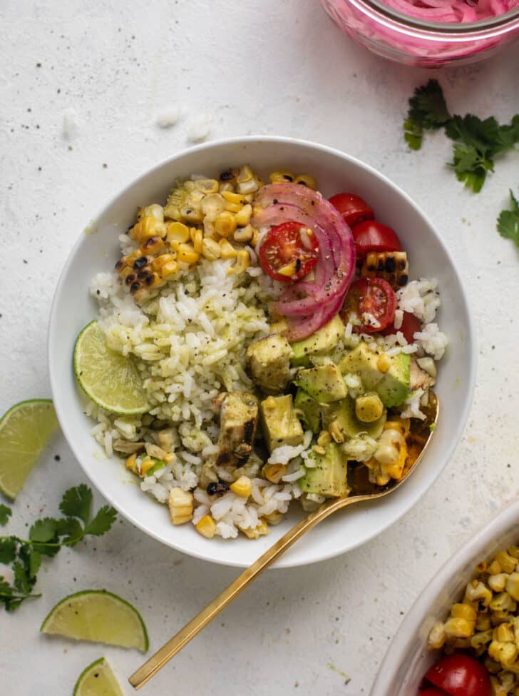 Grilled Chicken Rice Bowls with Cilantro Lime Dressing