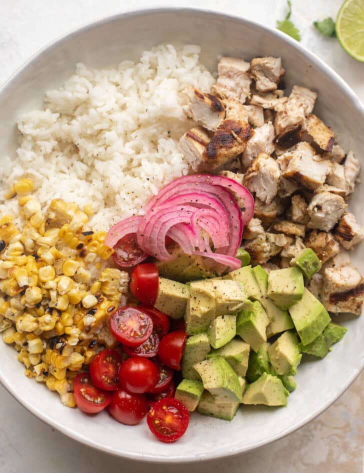 Grilled Chicken Rice Bowls with Cilantro Lime Dressing