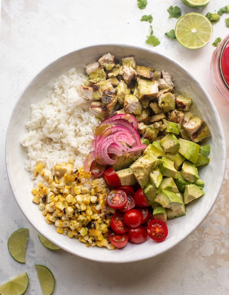 Grilled Chicken Rice Bowls with Cilantro Lime Dressing
