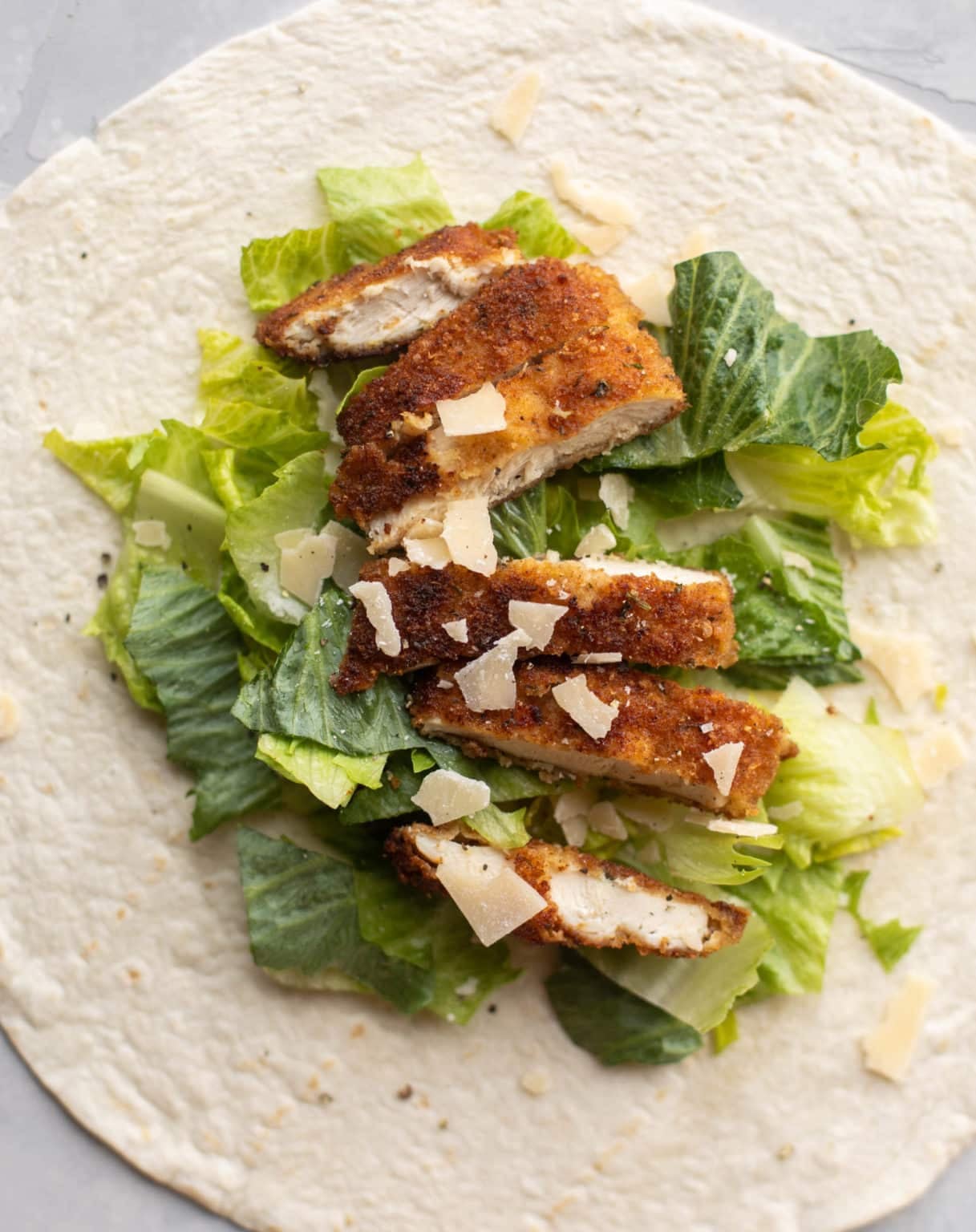 Lemon Chicken Caesar Wraps - Crispy Lemon Chicken Caesar