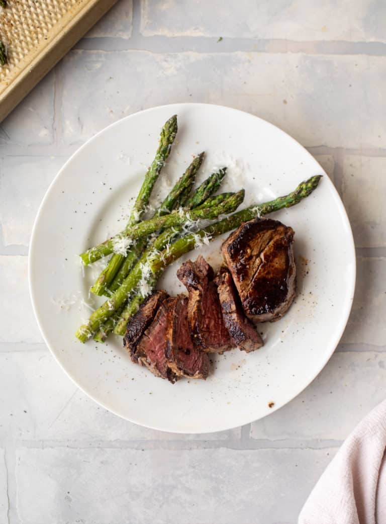 Dijon Crusted Filet Mignon with Asiago Asparagus
