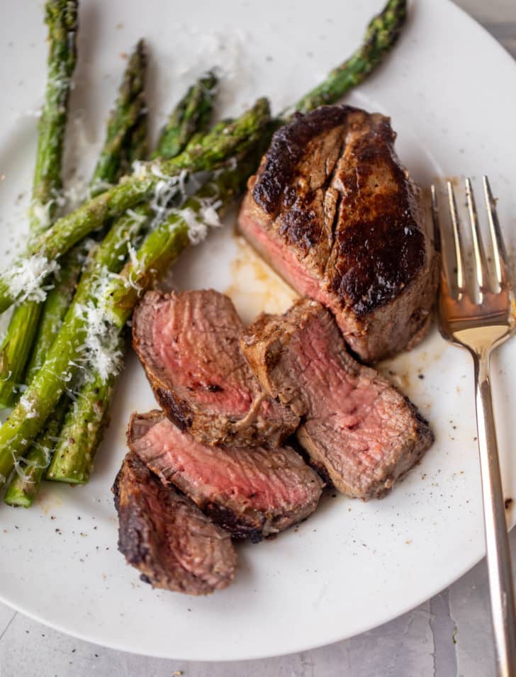 Dijon Crusted Filet Mignon with Asiago Asparagus