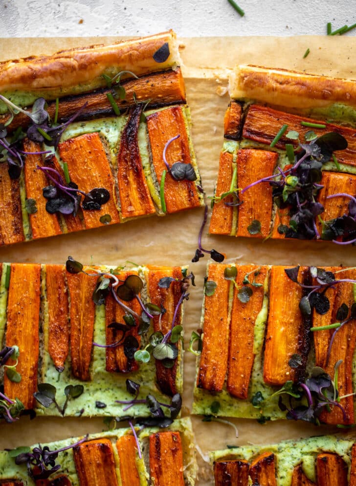 Carrot Puff Pastry Tart with Green Goddess Ricotta Cheese