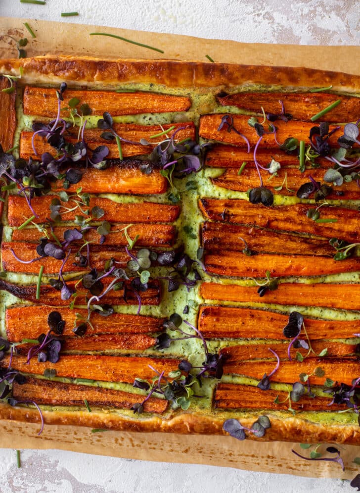Carrot Puff Pastry Tart with Green Goddess Ricotta Cheese