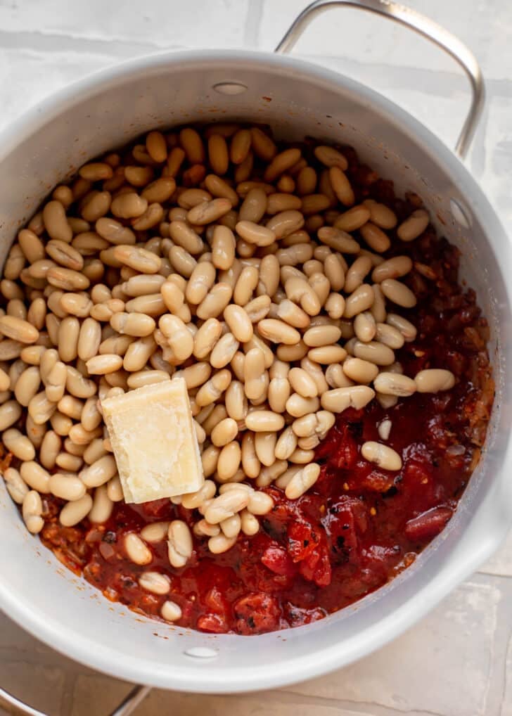 Fire Roasted White Bean Soup with Spinach and Parmesan