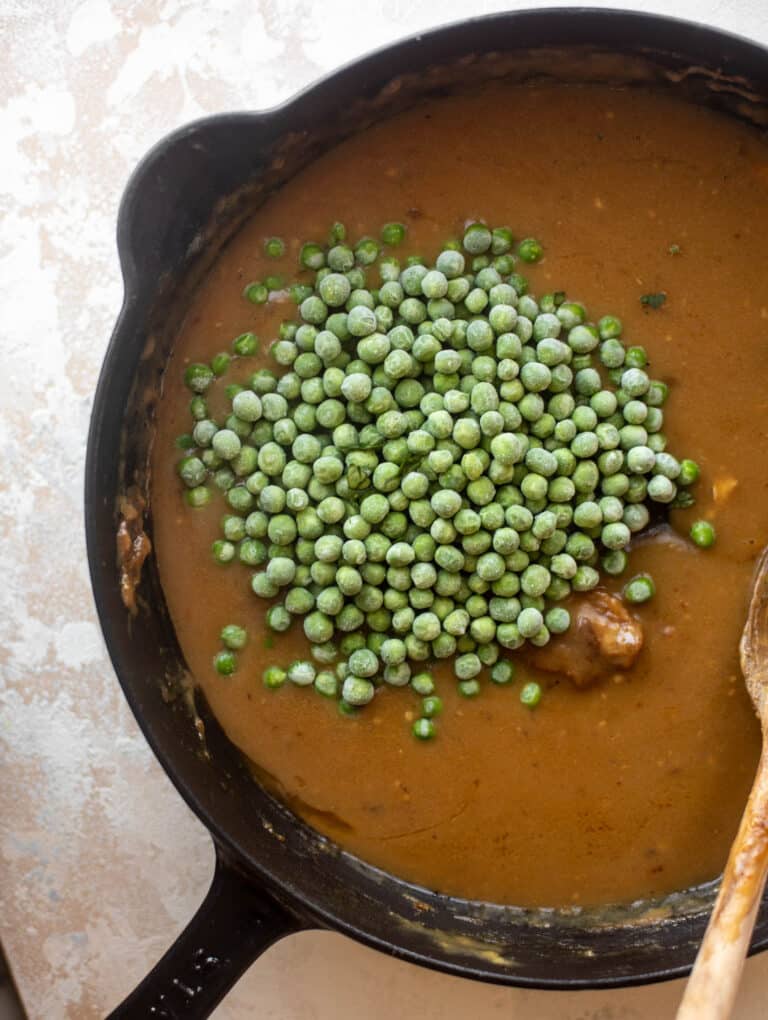 Spatchcock Spring Chicken with Peas and White Wine Gravy