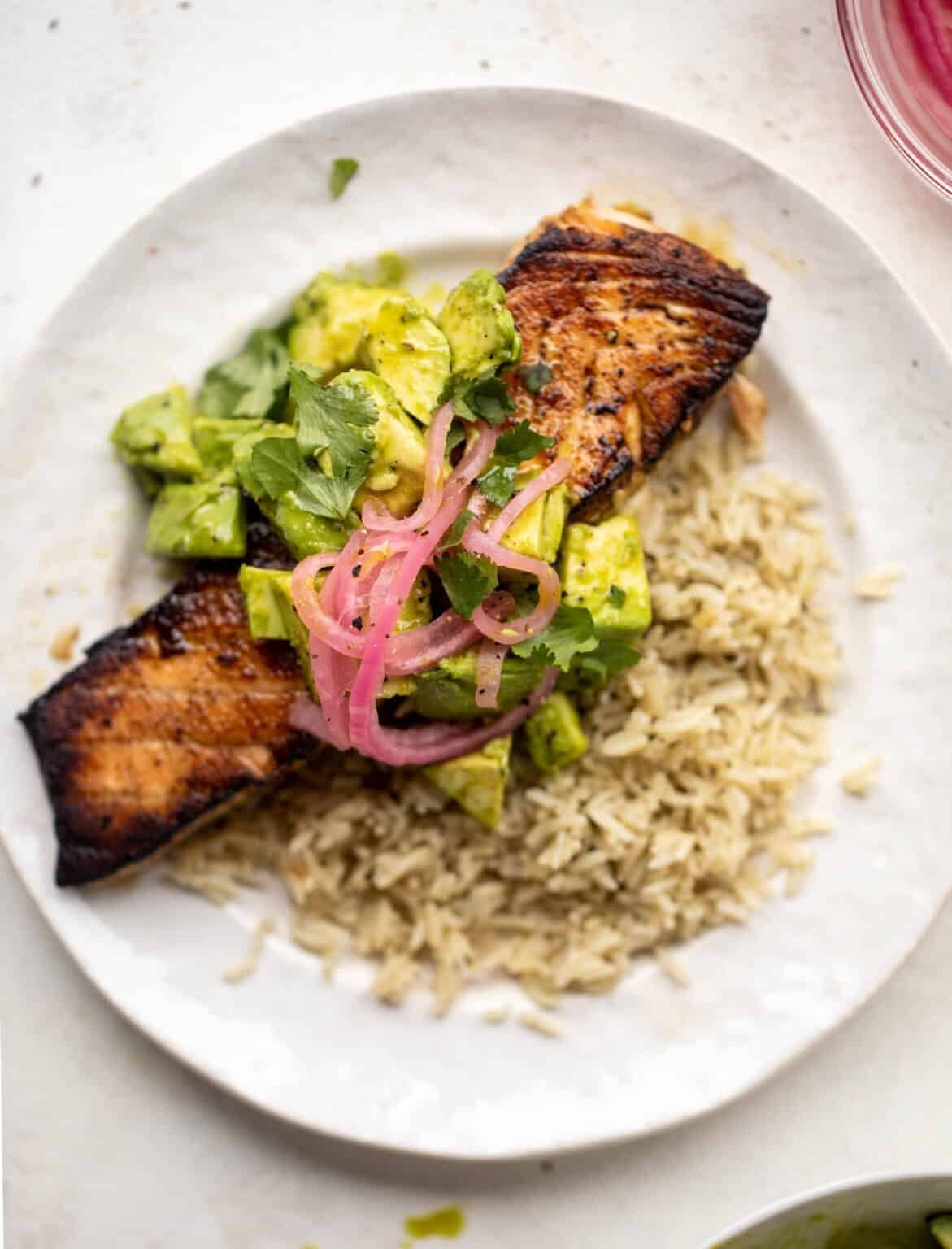 Cilantro Lime Salmon and Rice with Avocado