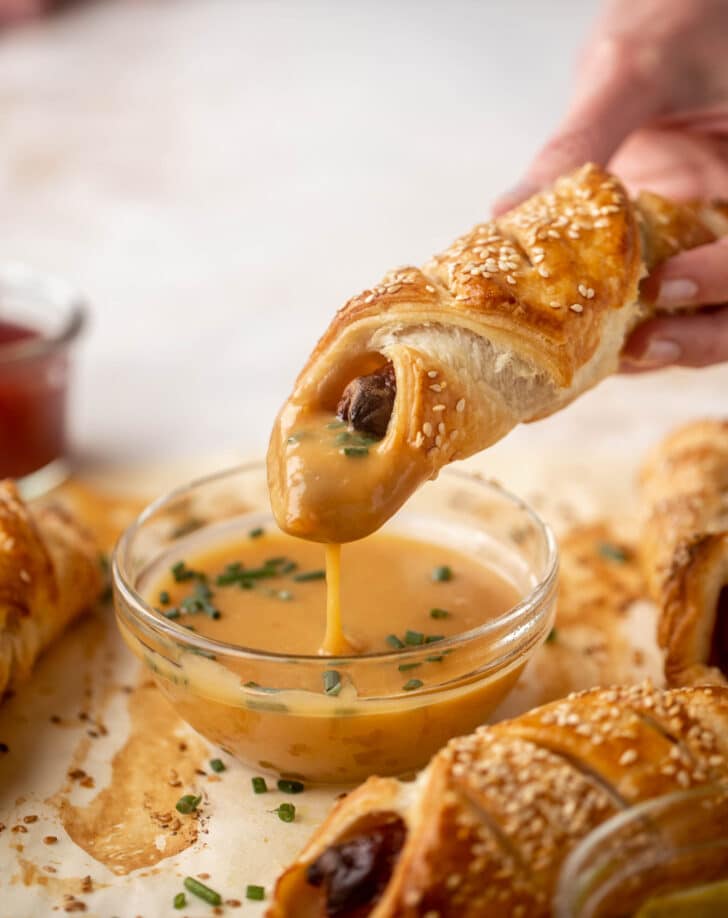 Puff Pastry Hot Dogs with Hot Honey Mustard