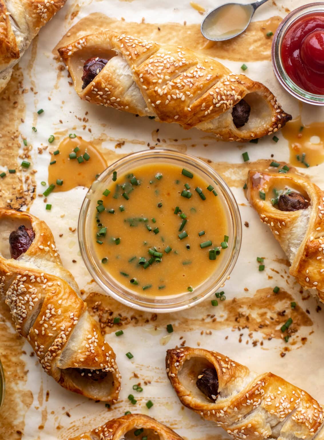 Puff Pastry Hot Dogs with Hot Honey Mustard