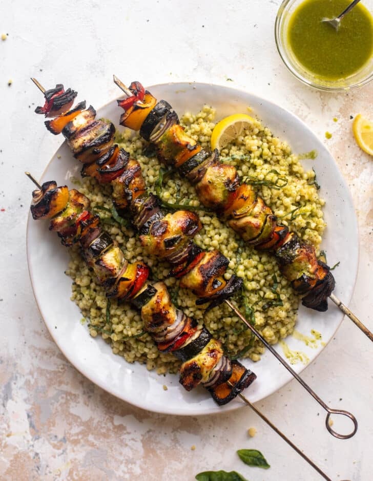 Grilled Chicken Skewers with Basil Couscous