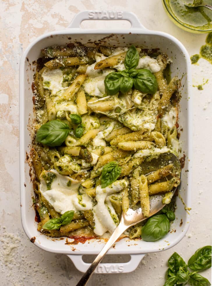 Baked Pesto Pasta - Cheesy Penne Baked with Pesto