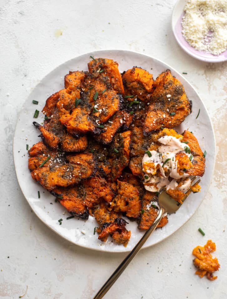 Ranch Sweet Potatoes - Crispy Ranch Smashed Sweet Potatoes