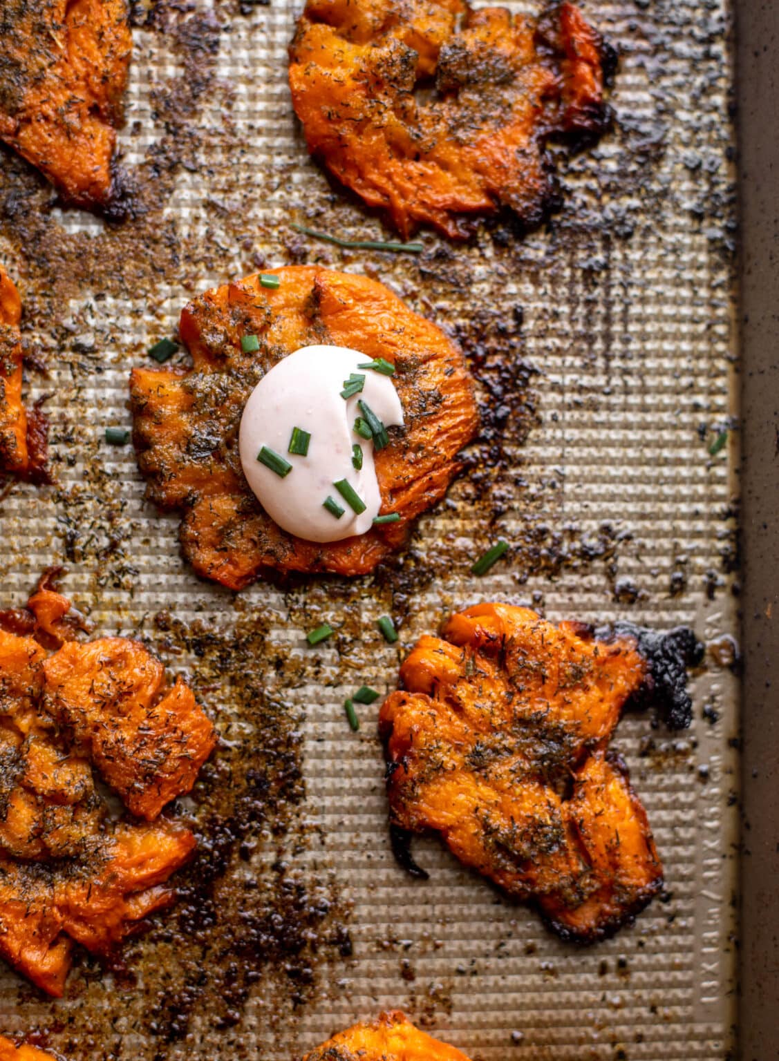 Ranch Sweet Potatoes - Crispy Ranch Smashed Sweet Potatoes