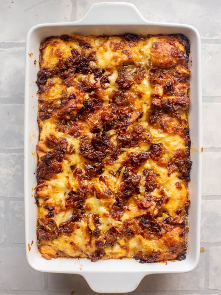 French Onion Croissant Bake - Overnight Breakfast Bake
