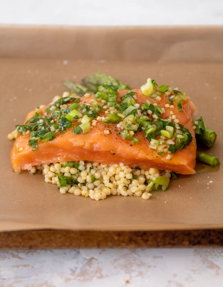 Salmon Parchment Packets with Couscous and Asparagus