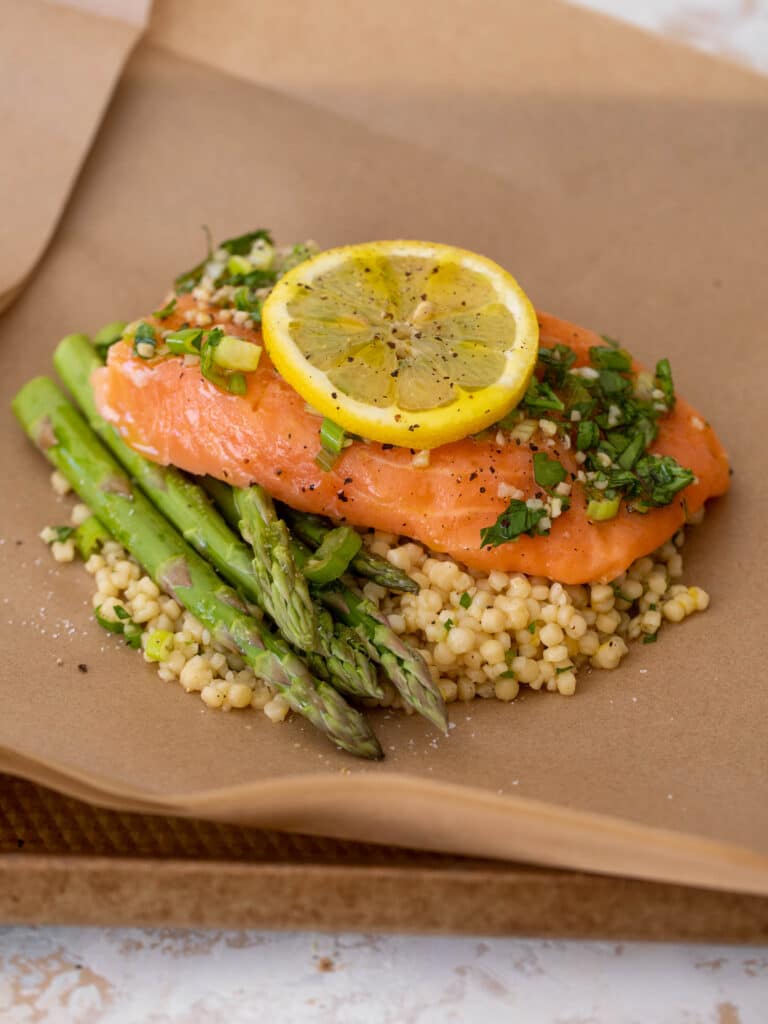 Salmon Parchment Packets with Couscous and Asparagus