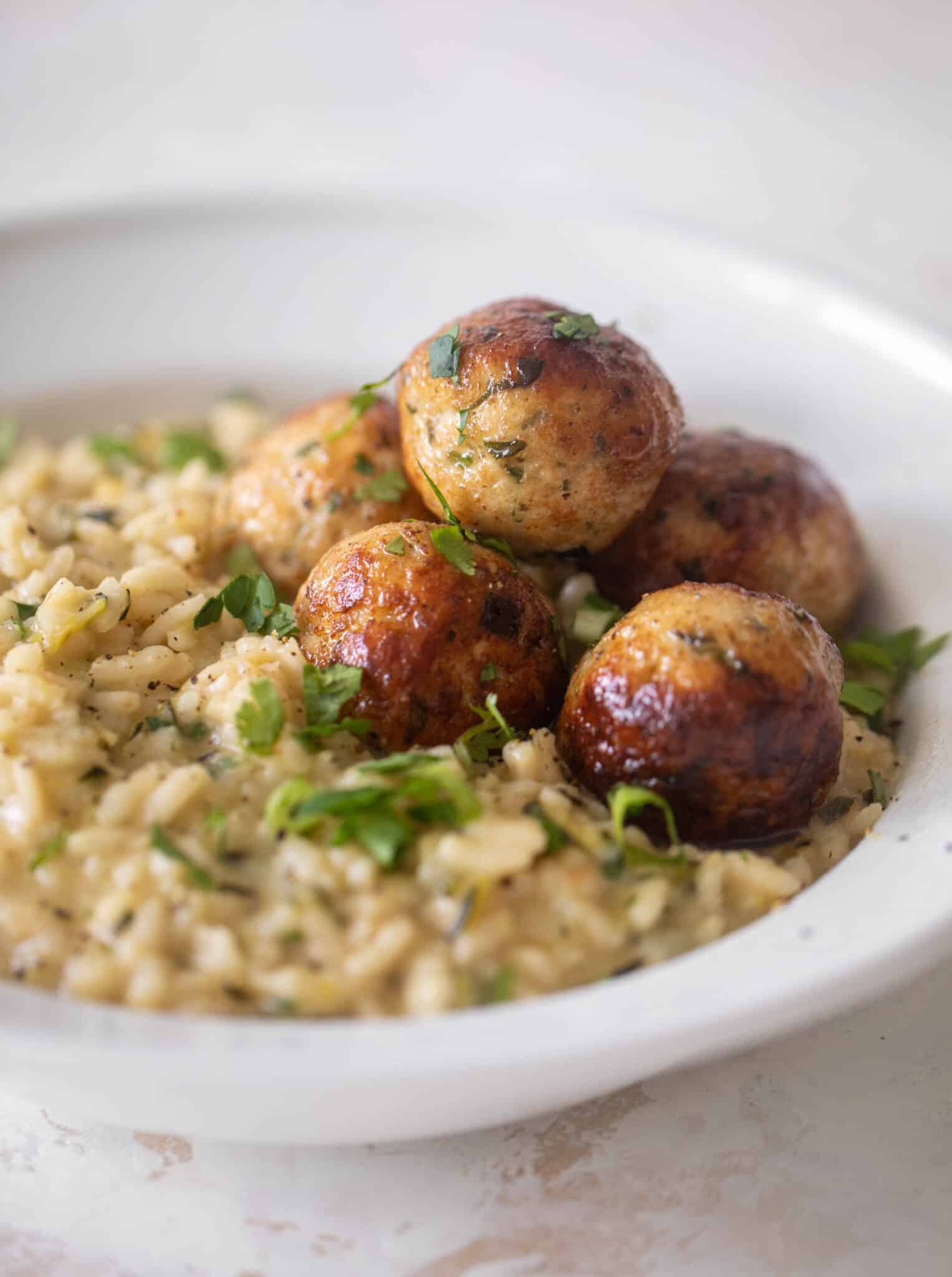 Chicken Meatballs with Zucchini Risotto