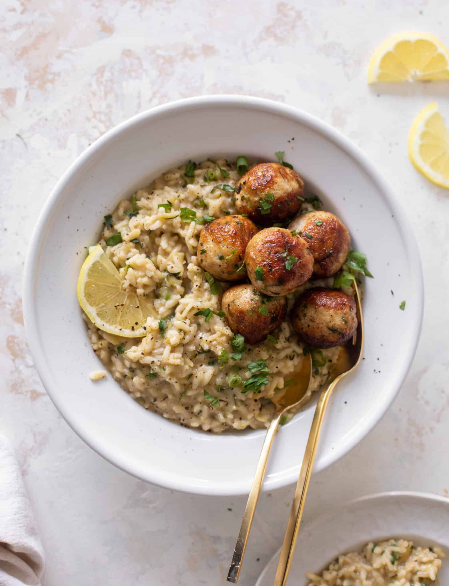Chicken Meatballs with Zucchini Risotto