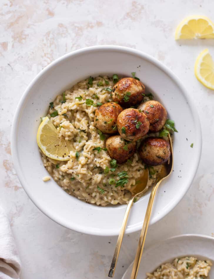 Chicken Meatballs with Zucchini Risotto