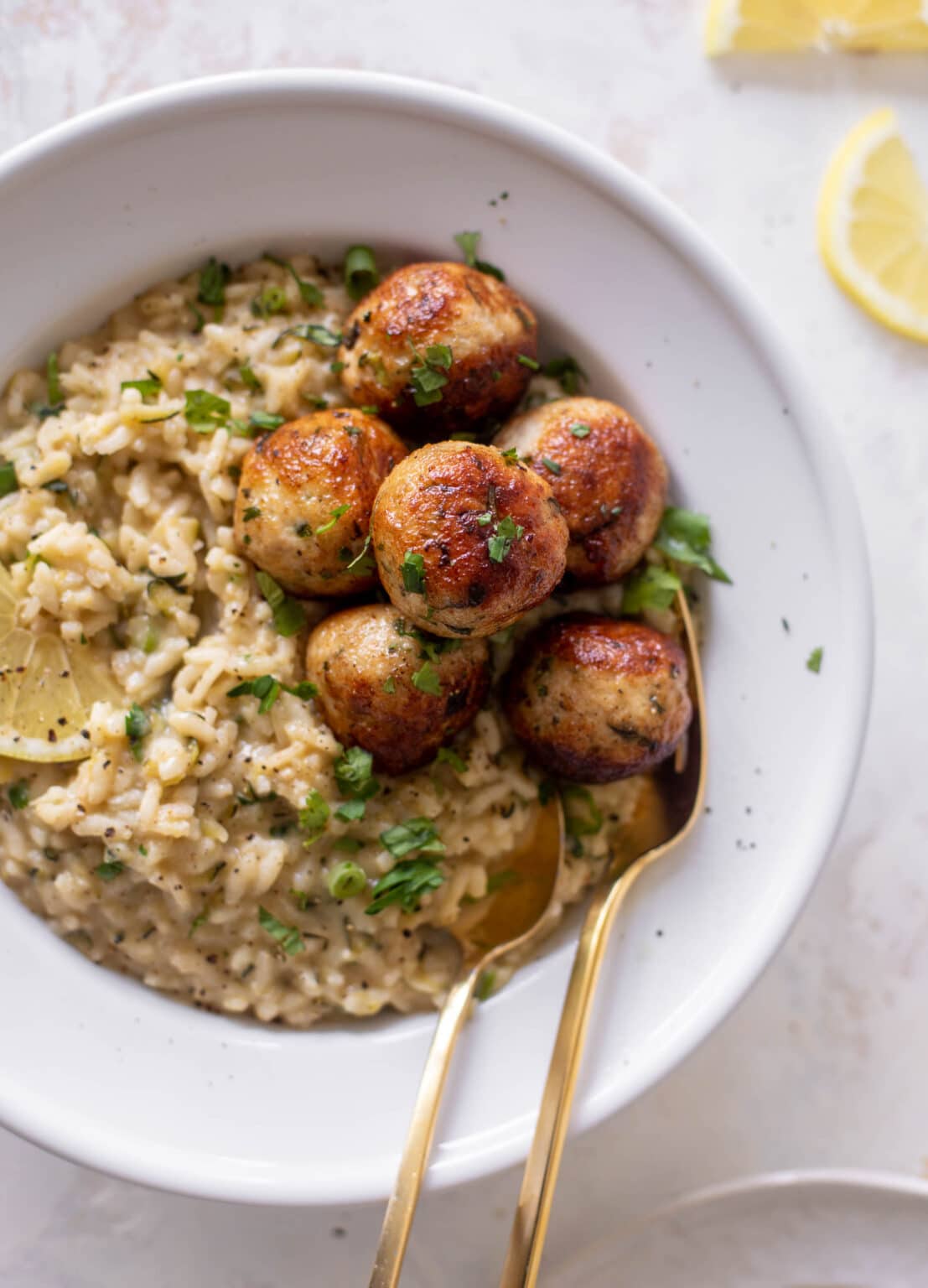 Chicken Meatballs with Zucchini Risotto