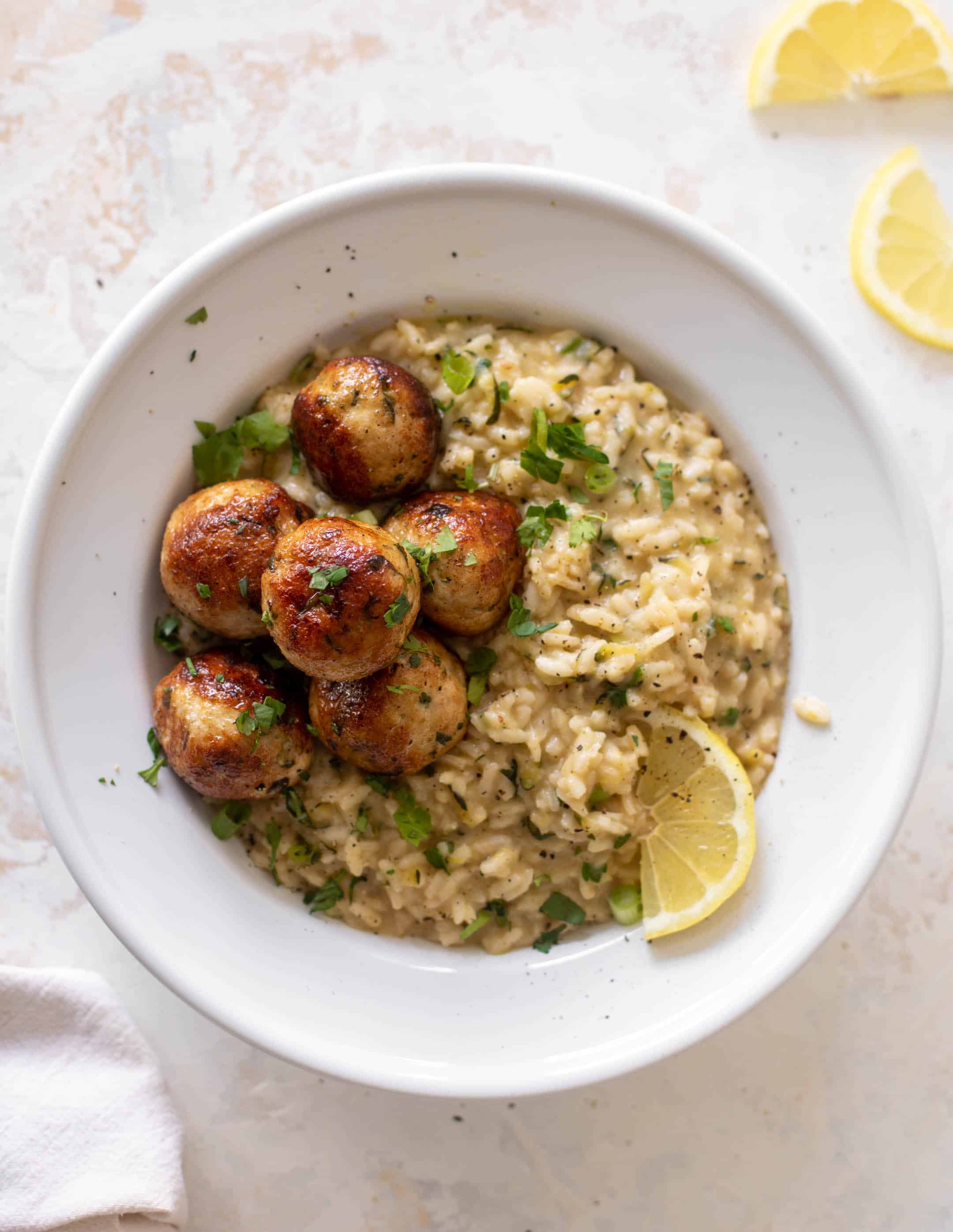 Chicken Meatballs with Zucchini Risotto