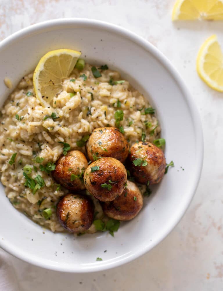 Chicken Meatballs with Zucchini Risotto
