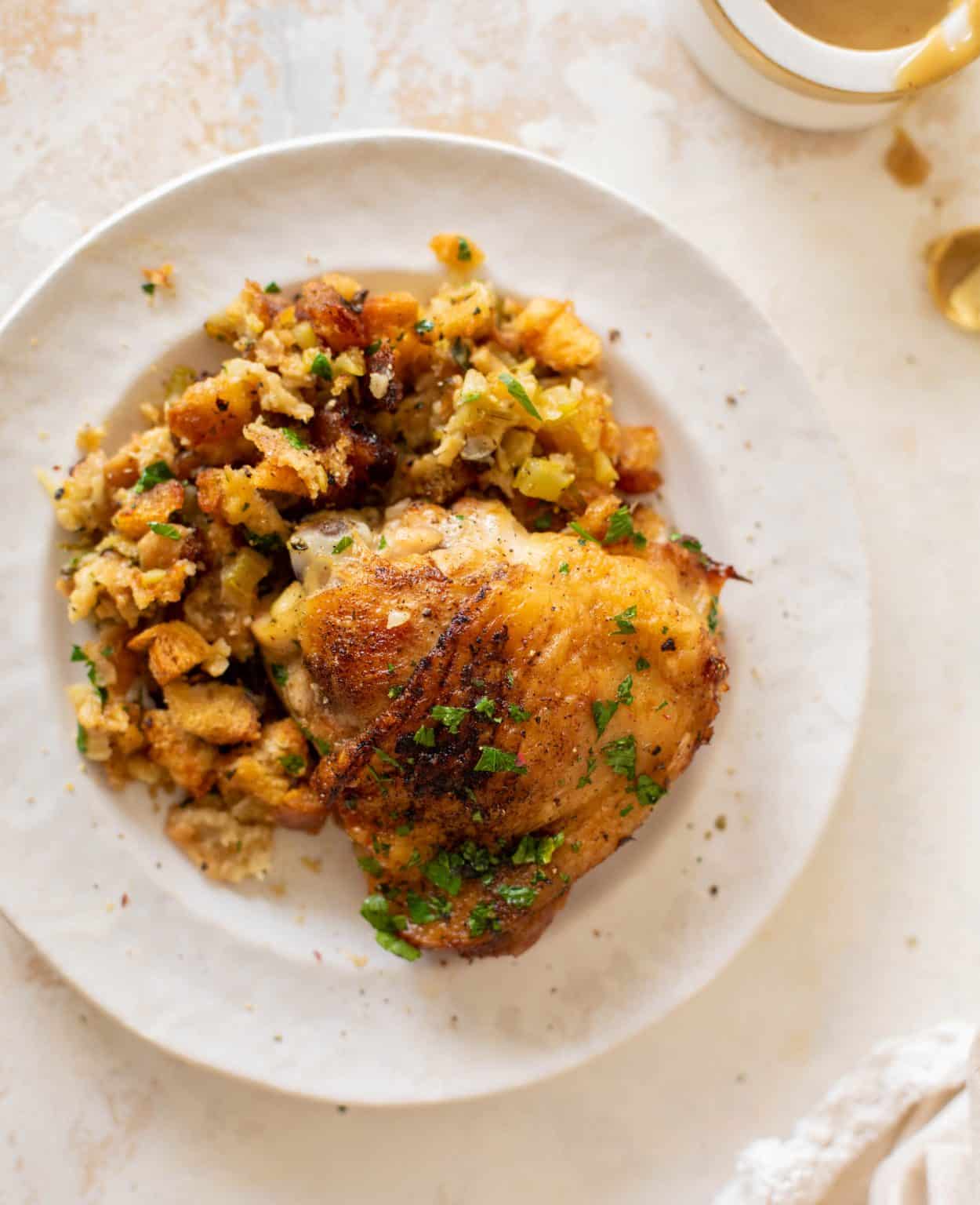 Thanksgiving Chicken and Stuffing Bake with Perfect Gravy